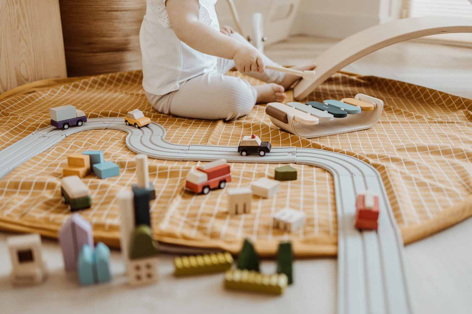 Play and go Opbergzak Organic | speelmat Grid Mustard – De Gele Flamingo
